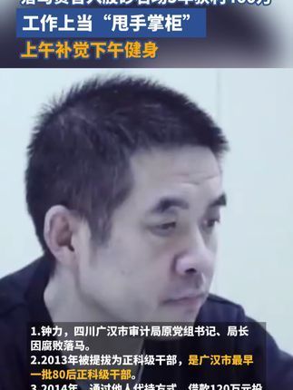 12月20日,德阳广汉市审计局原党组书记、局长钟力因受贿罪被判刑。...