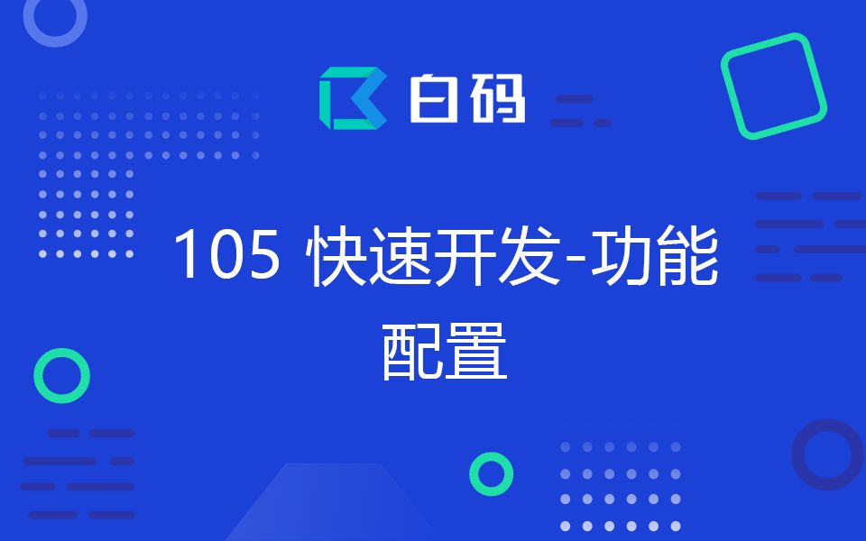 【白码无代码平台】学习视频105:快速开发-功能配置