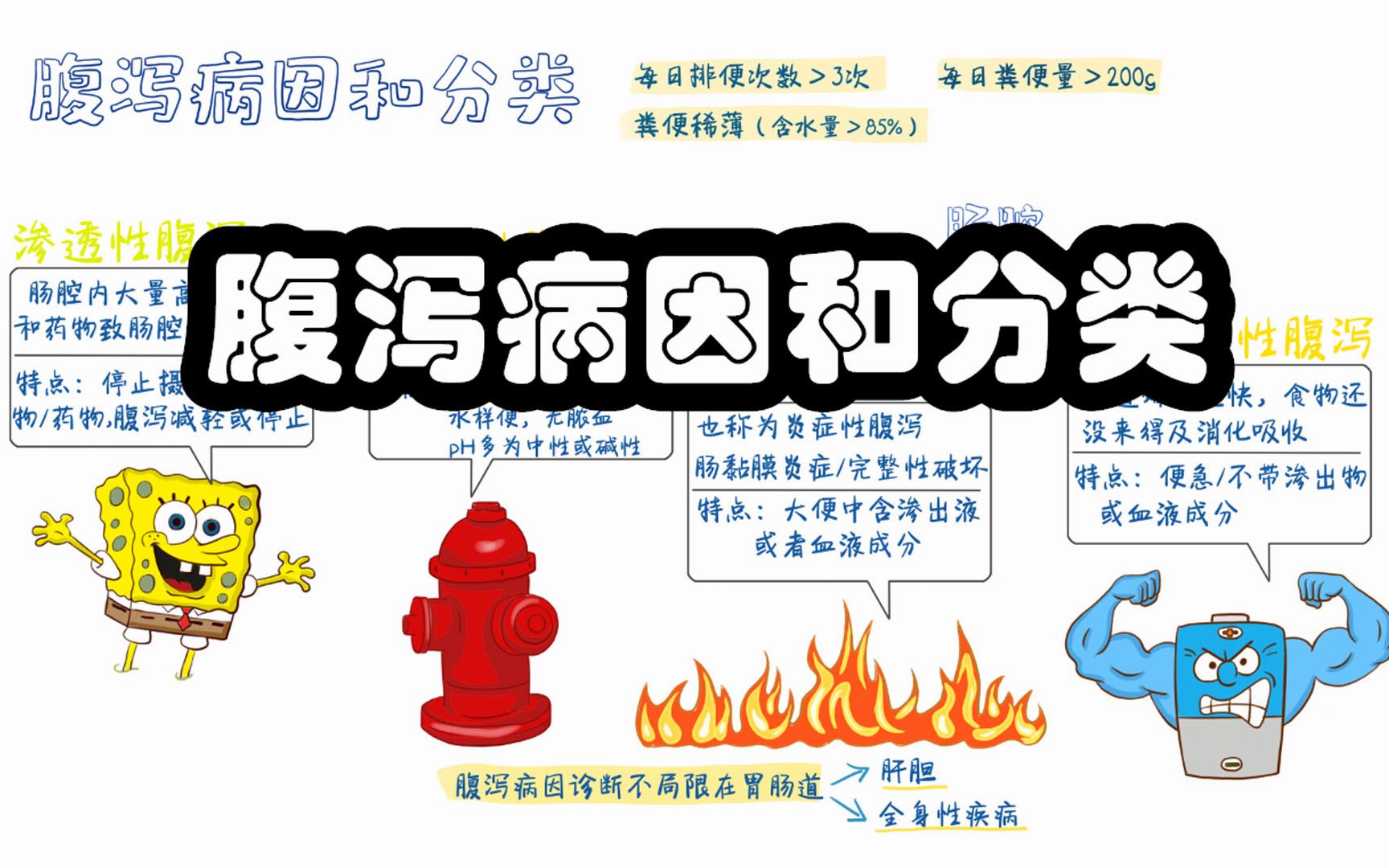 医学课堂▶动画解说古老的诊断学考点 腹泻的病因总结