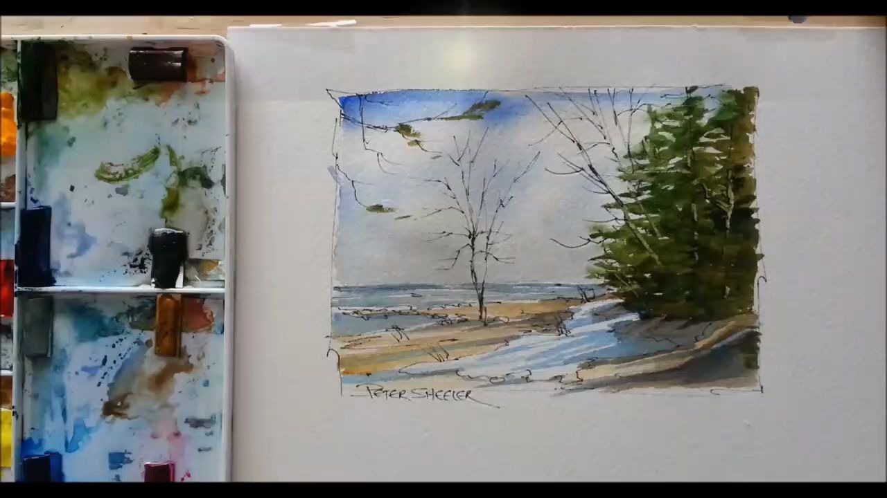 针管笔与水管笔的水彩插画