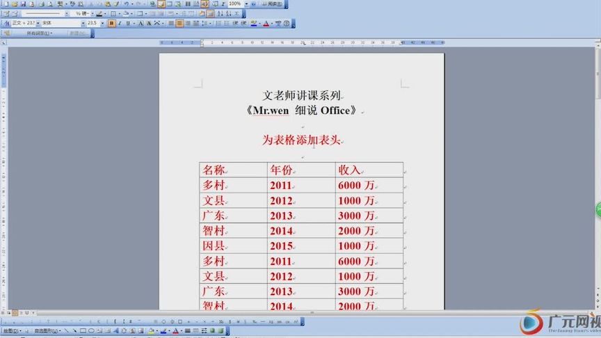 文老师讲课:为Word表格插入重复表头