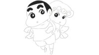 ...绘画儿童亲子动画片《蜡笔小新》中的小新背着可爱妹妹卡通动漫简...