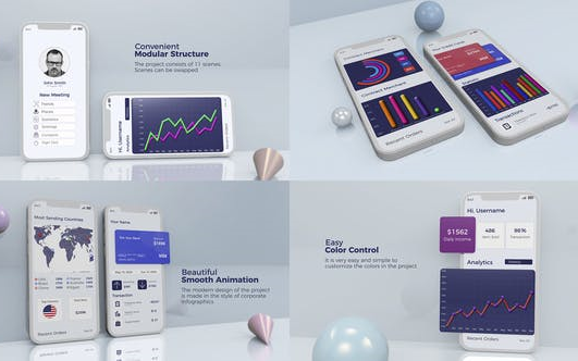 AE模板-手机3D样机展示手机软件介绍视频app介绍视频iOS苹果软件...