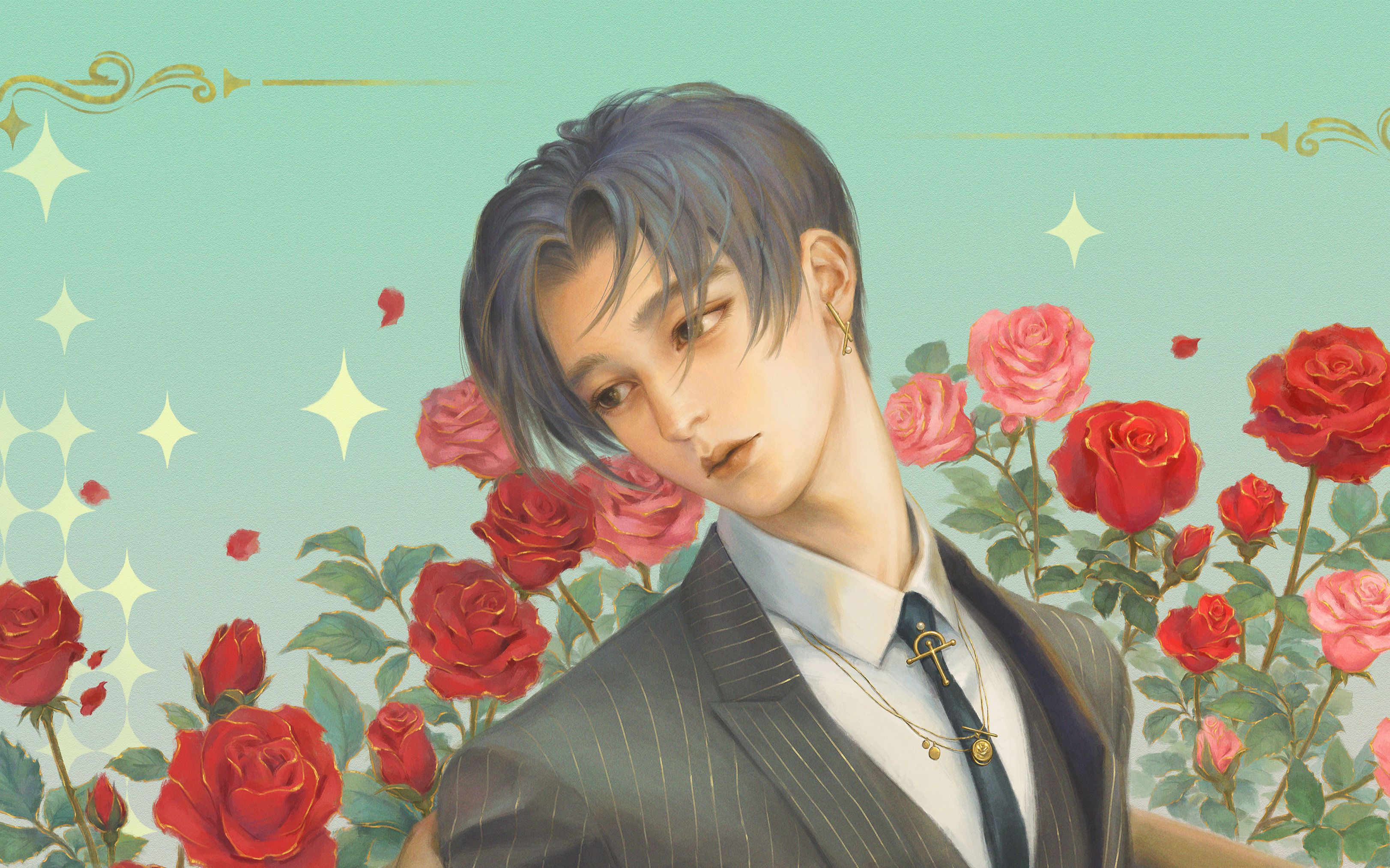 【PS板绘】【人物插画练习】玫瑰小哥哥~~祝宝宝们身体健康~万事...