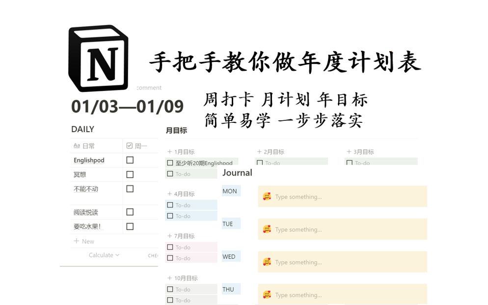 【Notion年度计划表】年目标月计划周打卡,新手友好手把手教学,2022...