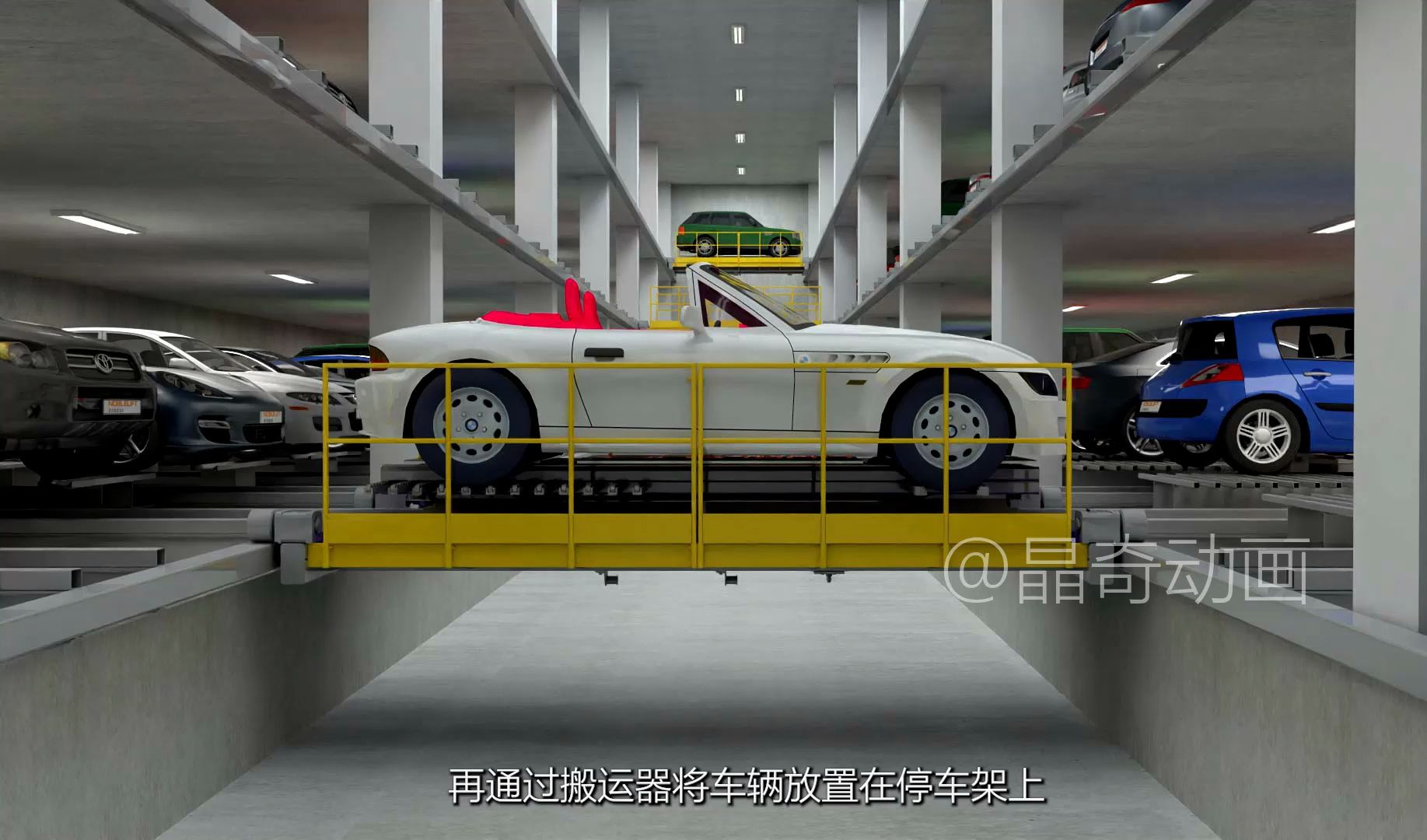 浙江诺力车库梳型平面运动立体车库三维动画