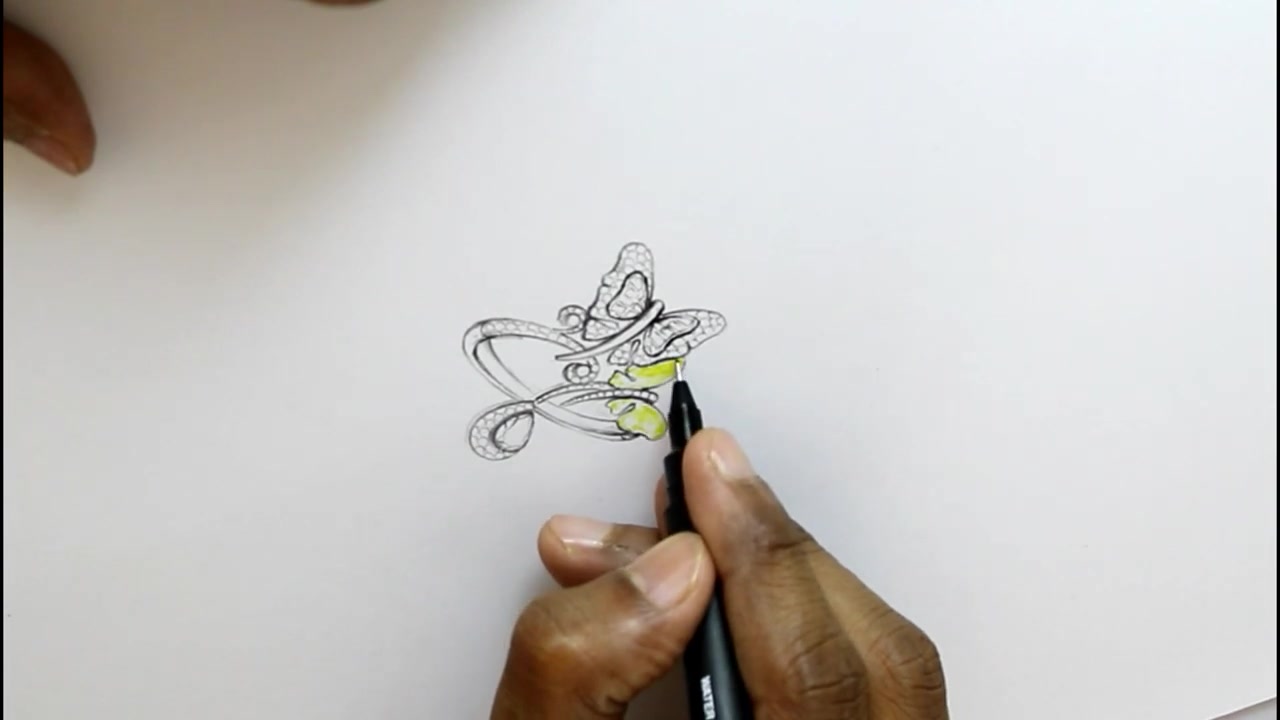珠宝设计 - 珠宝图像戒指 - 好看的蝴蝶戒指手绘图
