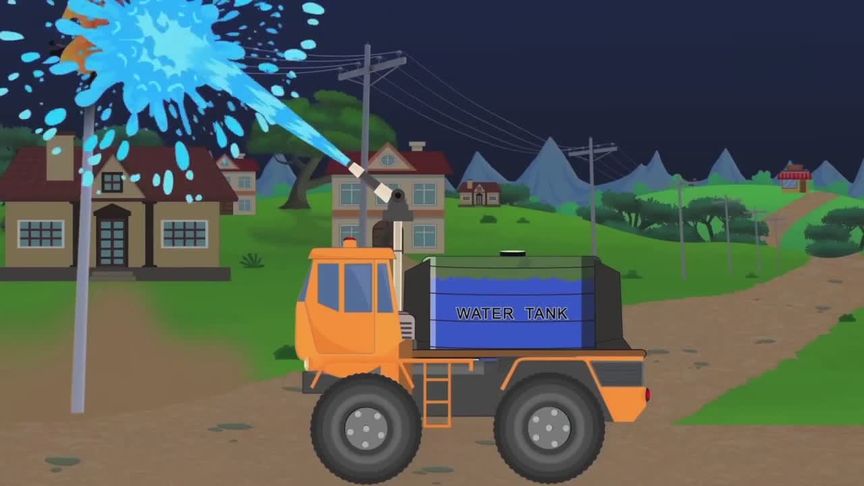 儿童动画,工程车动画,拖拉机用工具维修电力线路