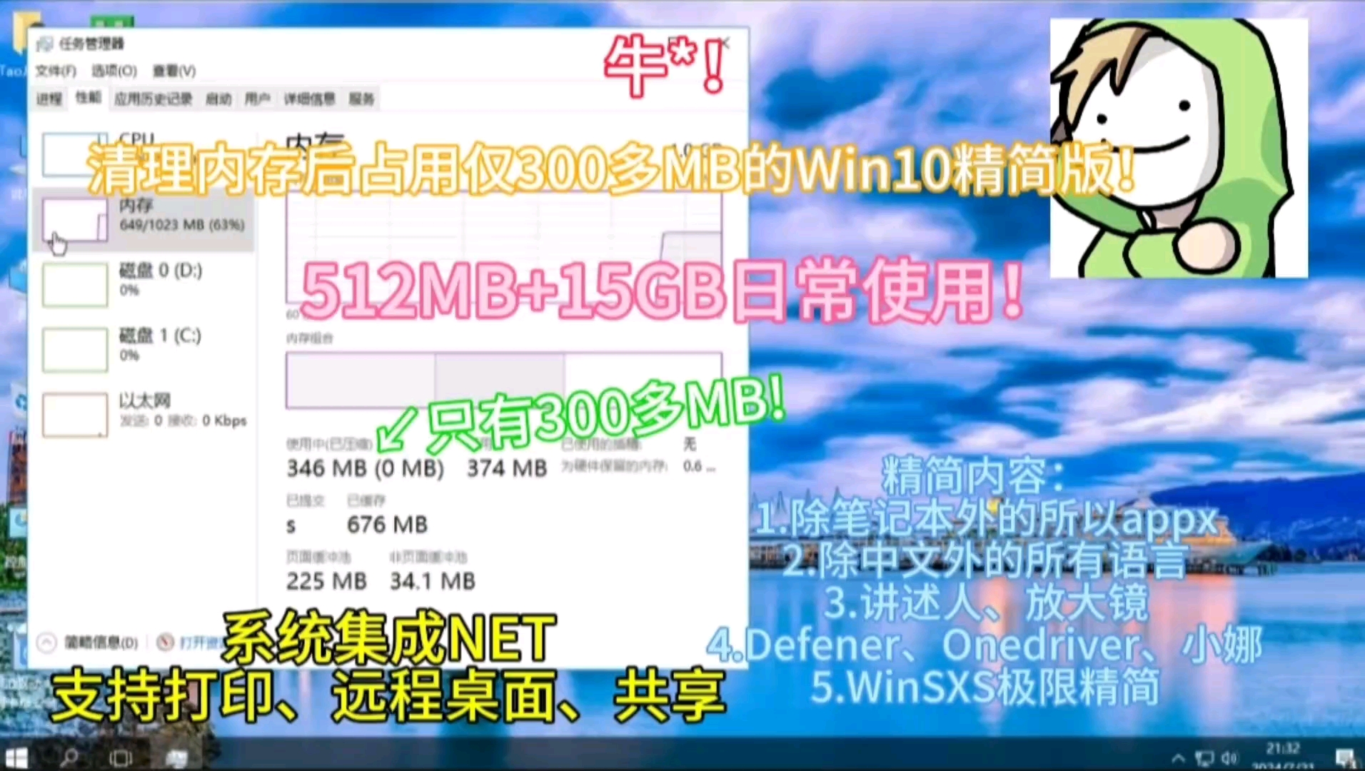震惊!内存占用仅300多MB的Win10深度精简版!
