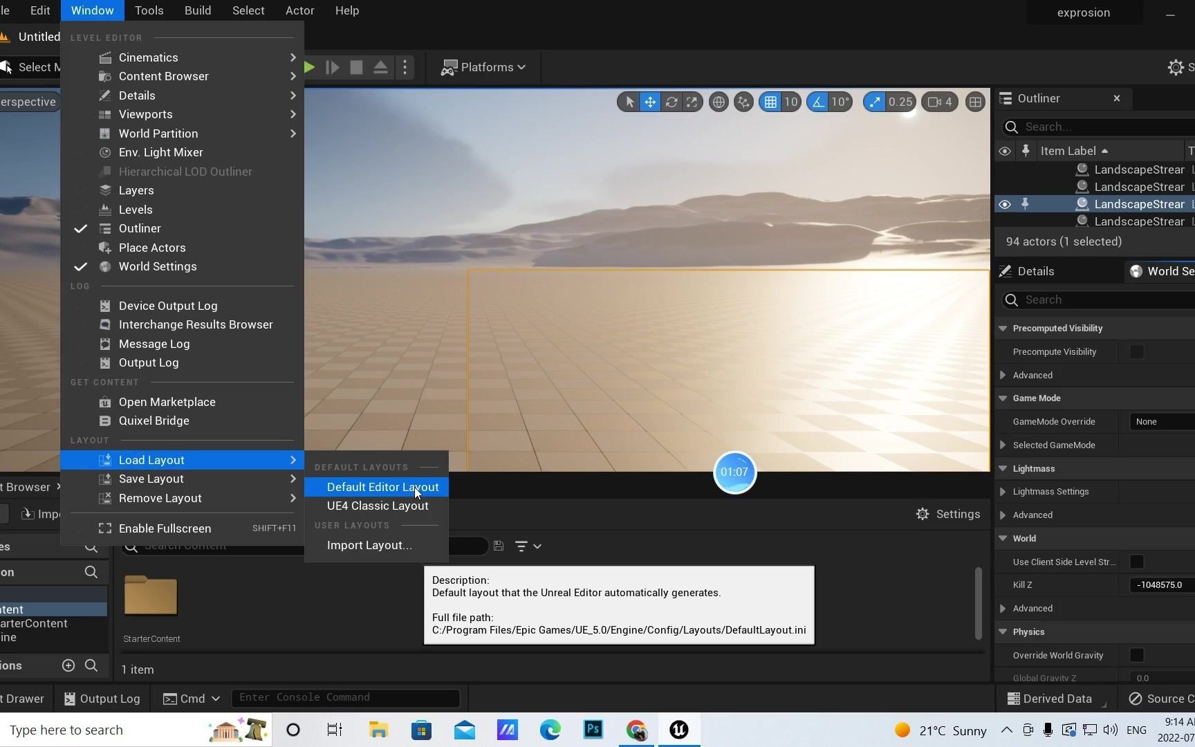 ...版 UNREAL ENGINE虚幻5教程:怎么一键恢复原来默认的诸多页面设置