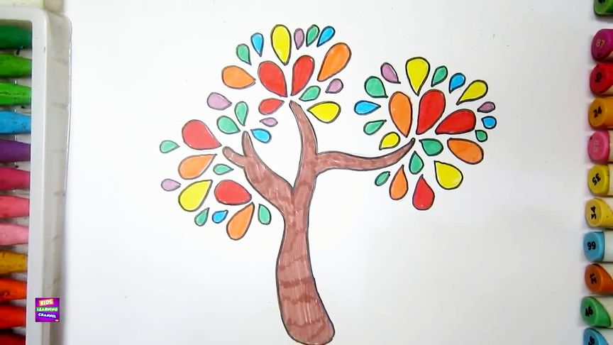 早教学画画,植树节不出门的可以教孩子简笔画一棵多彩大树