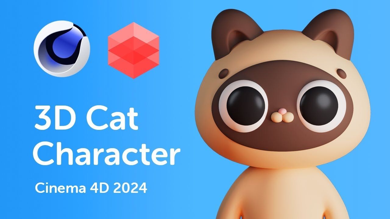 Redshift C4D 3D 卡通猫角色建模(中英文字幕)