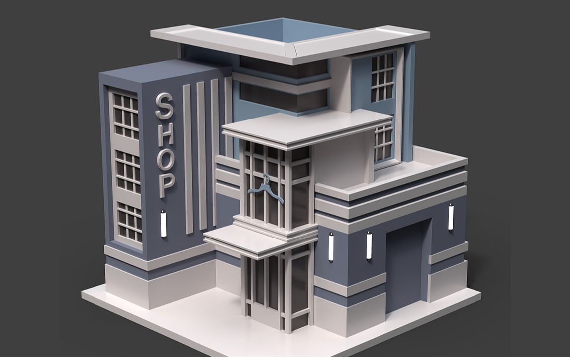 3DMAX场景建模 ,风格化礼品店案例教学,模型+简单颜色 ,从box到完整...
