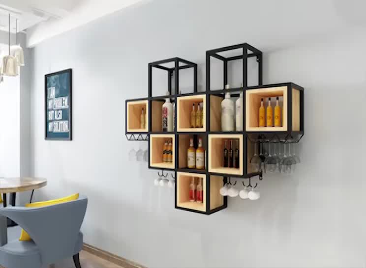 北欧铁艺实木壁挂酒架墙上家用红酒架创意酒柜展示置物悬挂酒杯架