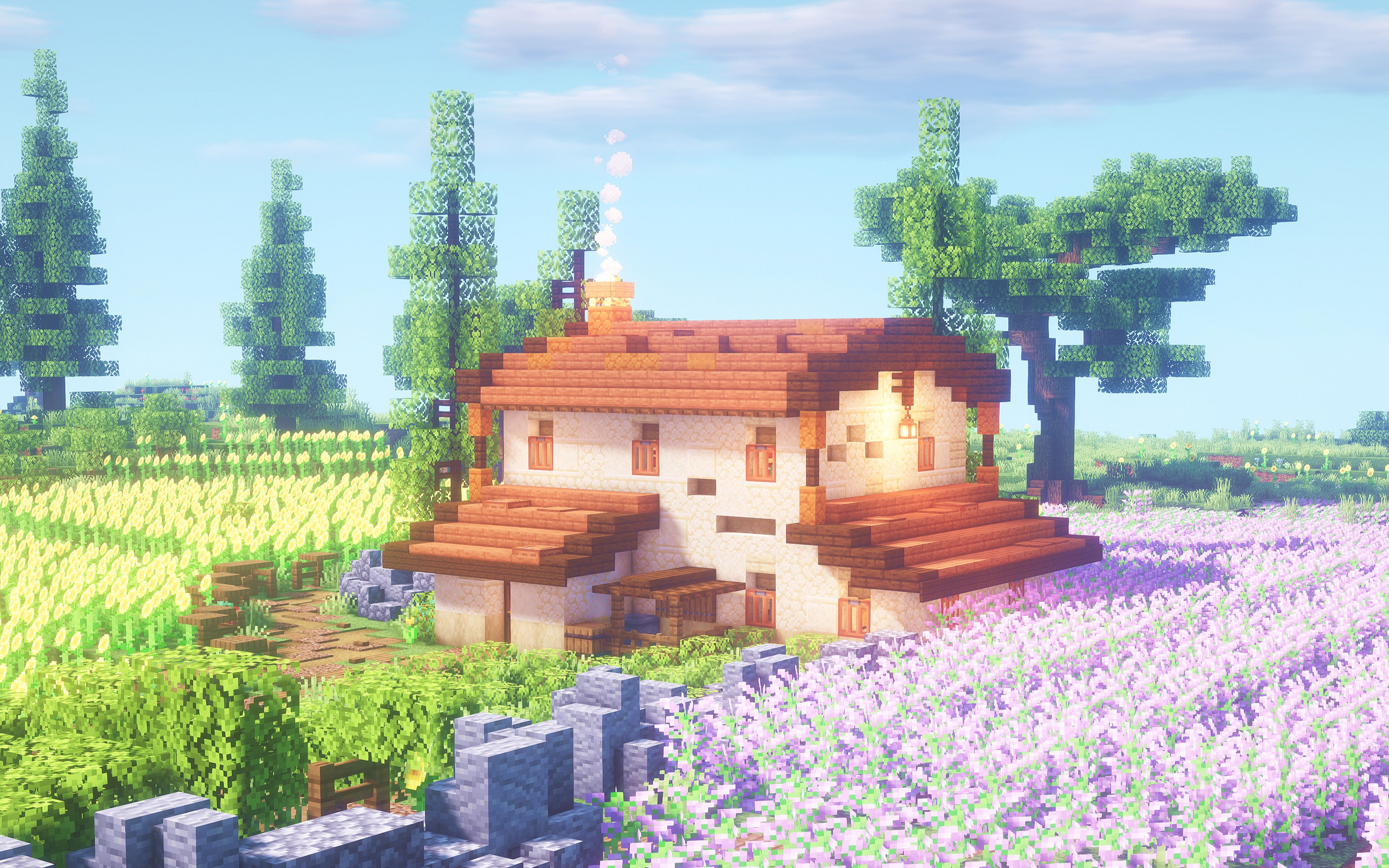 【Minecraft】教您建造一个田园小屋 拥有美丽的向日葵、薰衣草花海...