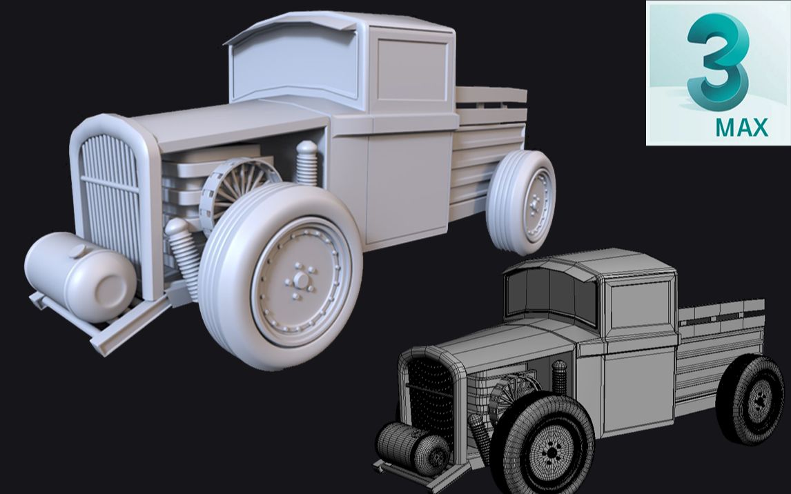 【3Dmax教程】皮卡车载具模型制作零基础教程,小白专属福利