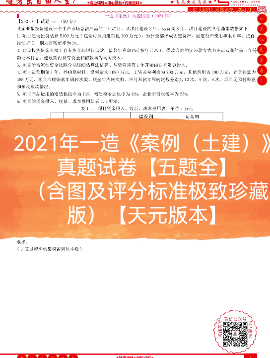 【尊龙优品】2021年一造《案例(土建)》真题试卷【五题全】(含图及...