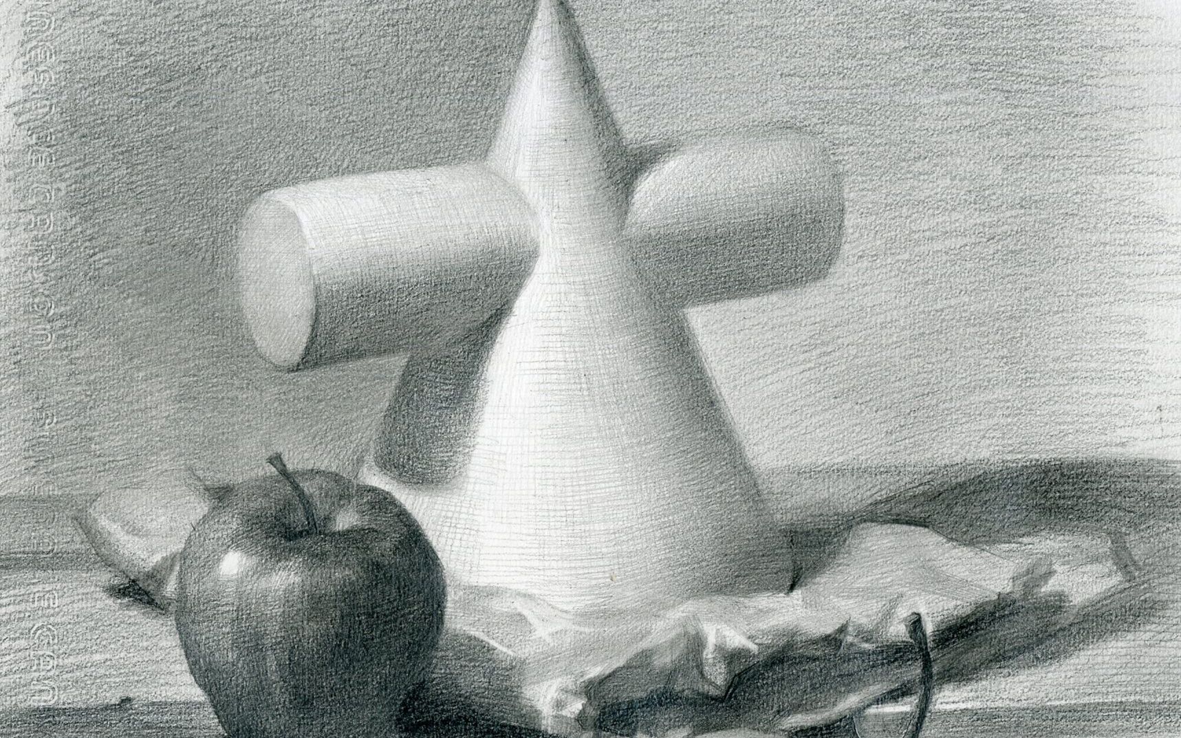 【素描静物基础】白色几何体石膏与水果搭配组合