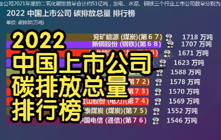 2022 中国上市公司 碳排放总量 排行榜, 电力、水泥、钢铁是三大主要...