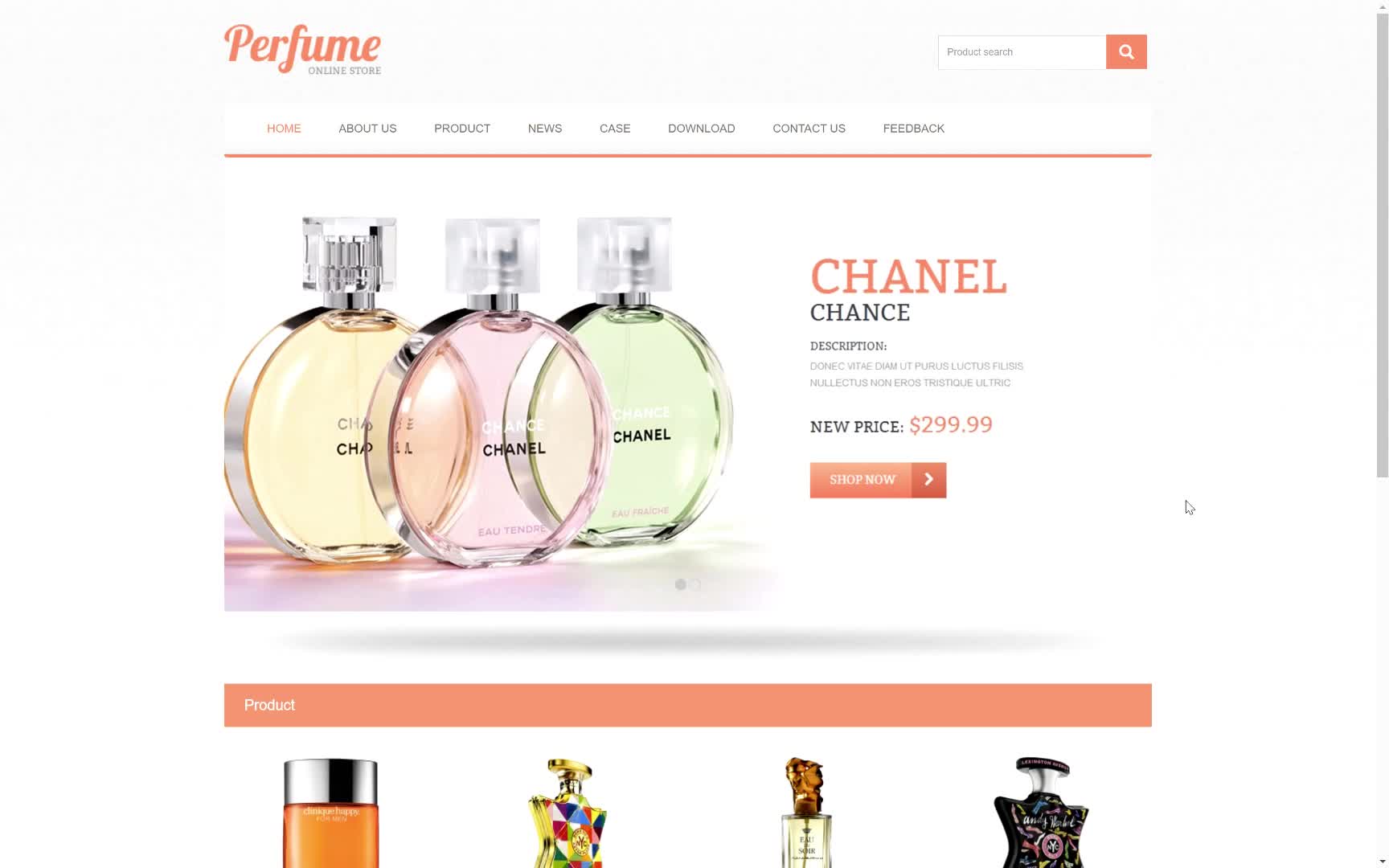 香水外贸企业响应式英文网站模板源码带后天管理系统