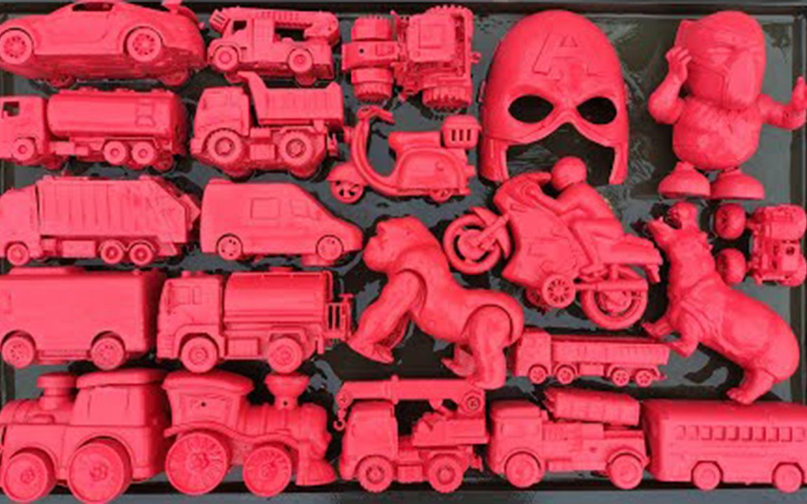 有趣,15辆红色玩具车来洗澡,有挖掘机、越野车、恐龙和工程车