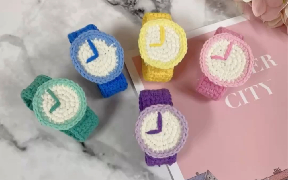 diy手工编织教程毛线手表钩针钩花手环手链制作教学