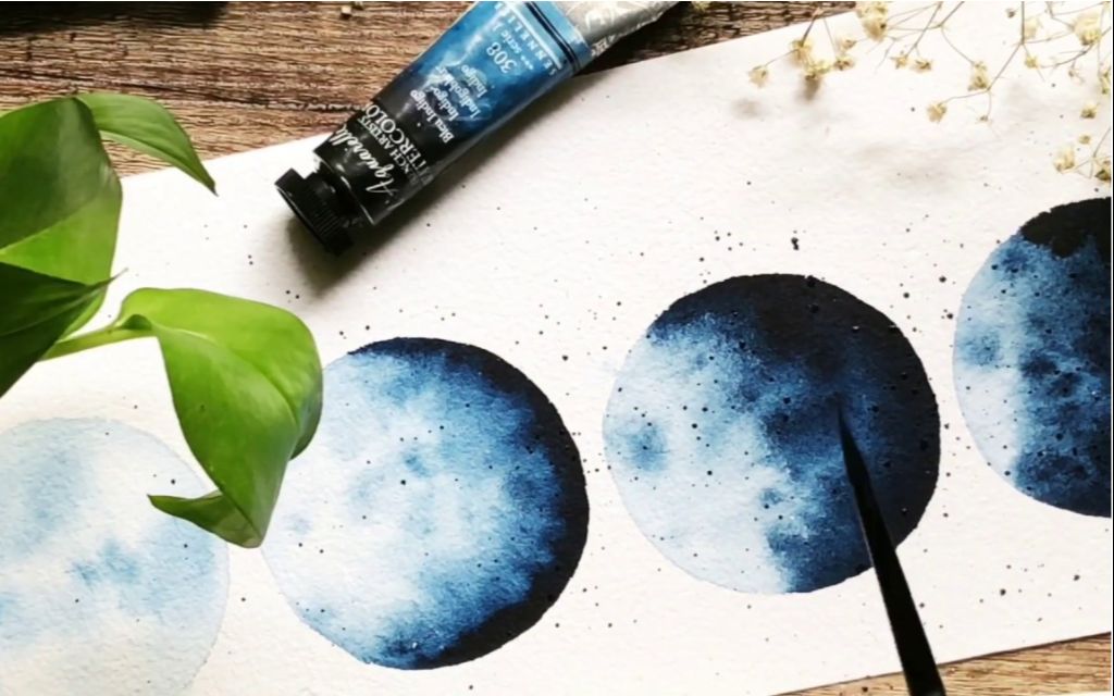 【水彩】水彩月相 初学者必看 如何使用水彩超级简单的画月亮