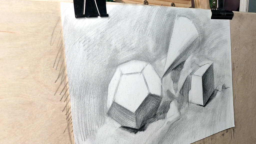 素描几何体三个组合3适合初学者打基础朴实无华无倍速