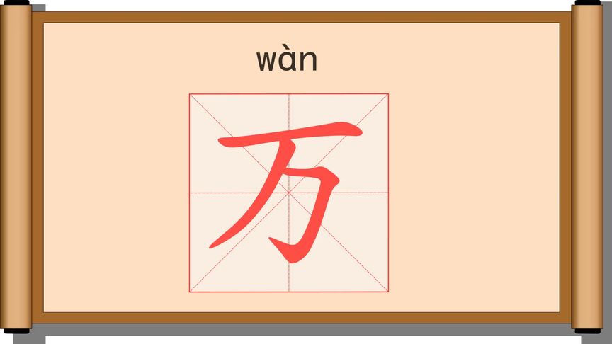 一年级语文下册写字表,笔画笔顺写字课:万,一万的万。