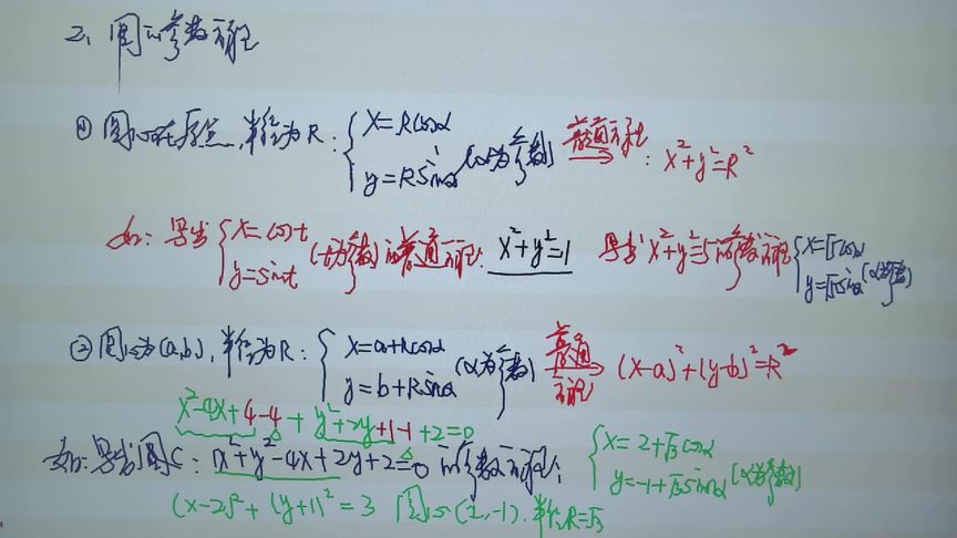 圆的参数方程,注意表达形式。