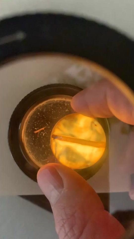 这就是琥珀在正交偏光镜下的干涉色,七彩光,塑料是没有的,你看懂了吗...