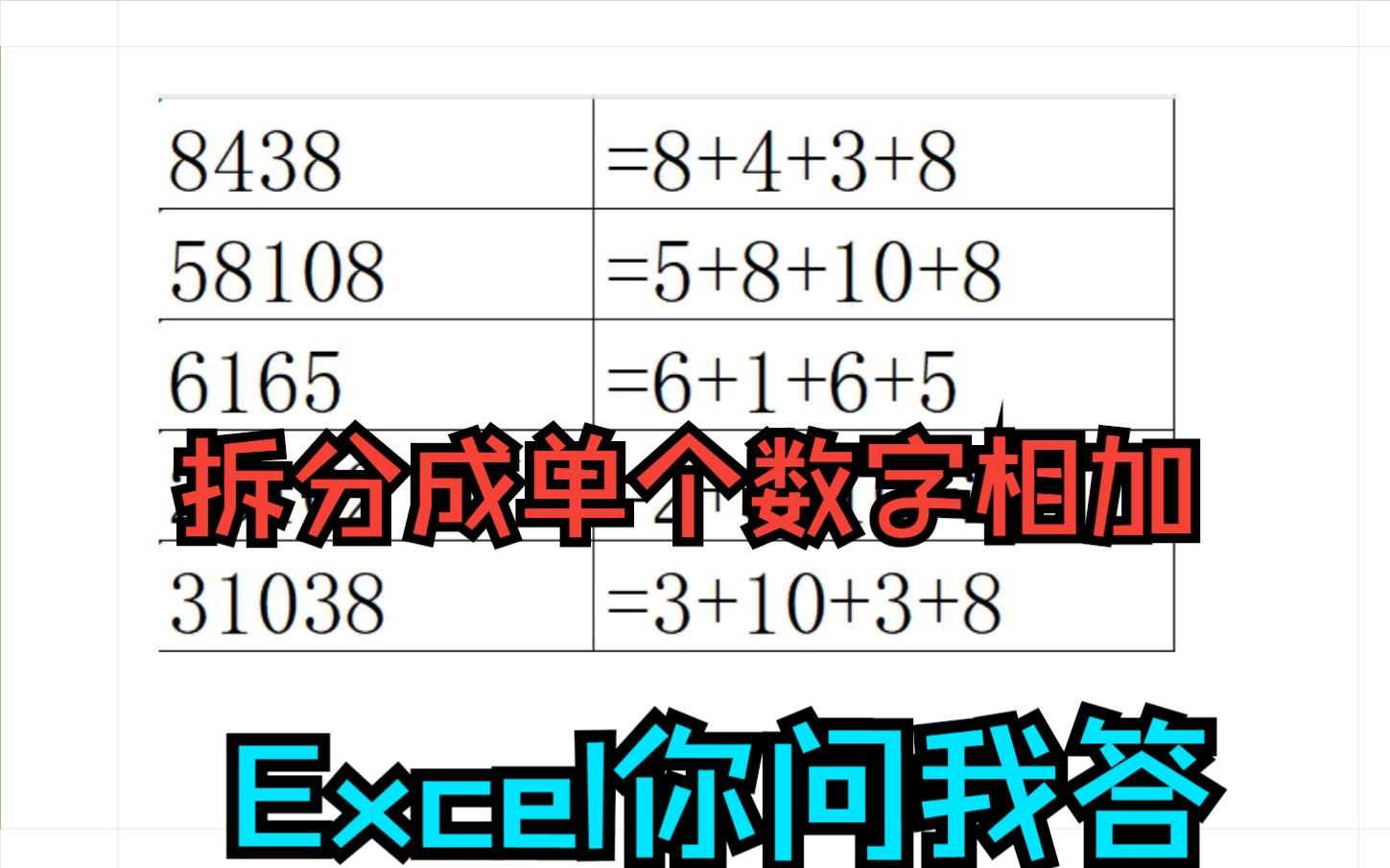 《Excel你问我答》数字拆分单个数字再相加求和,切片单个数字,切片成...