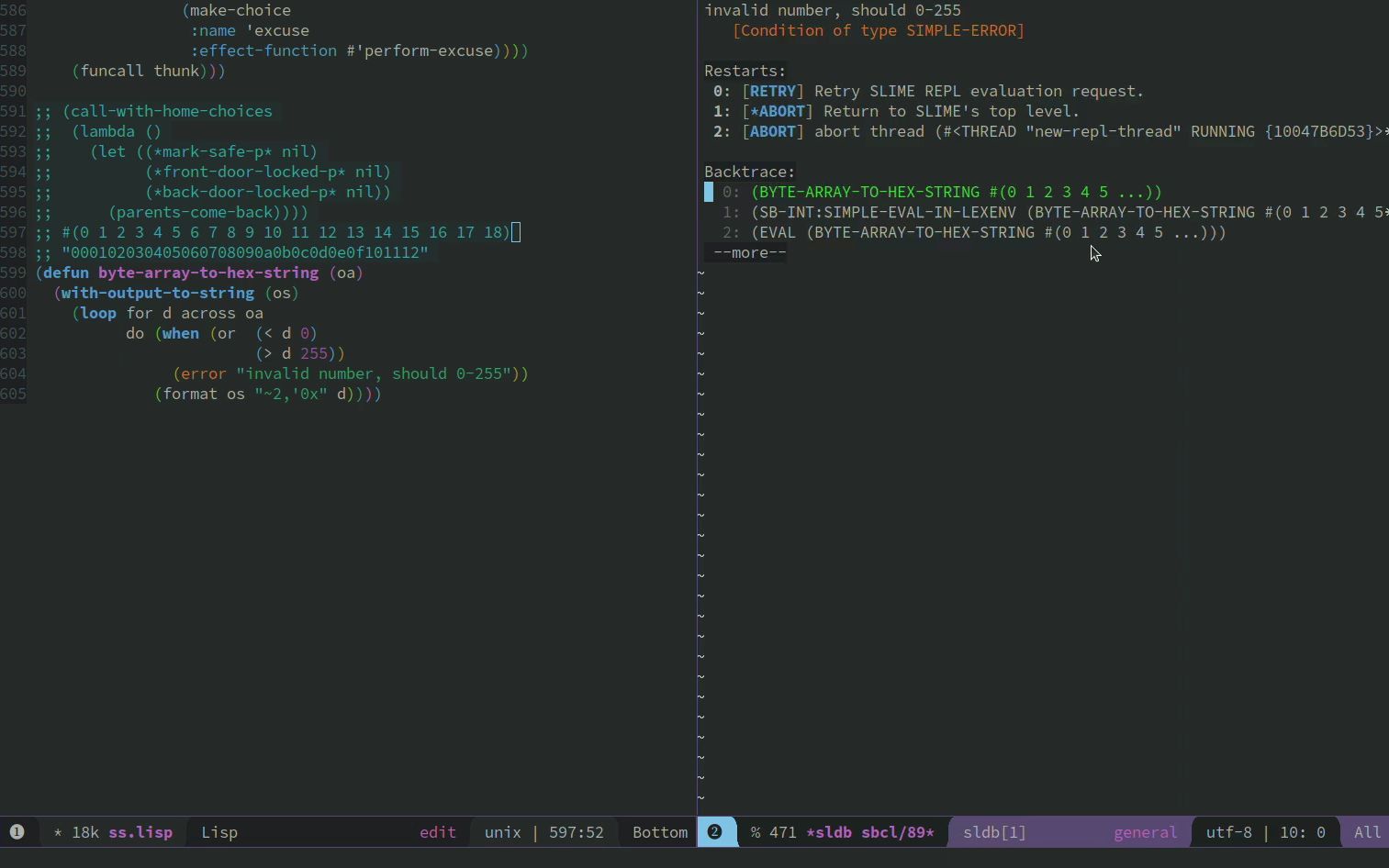 common lisp 十六进制字符串和字节数组的互转