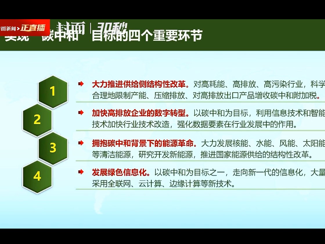 30秒|原国家信息化专家咨询委员会常务副主任周宏仁:实现碳中和目标.