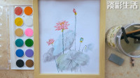 水彩要怎么画,美丽的荷花这样画有意境,好看好学好画