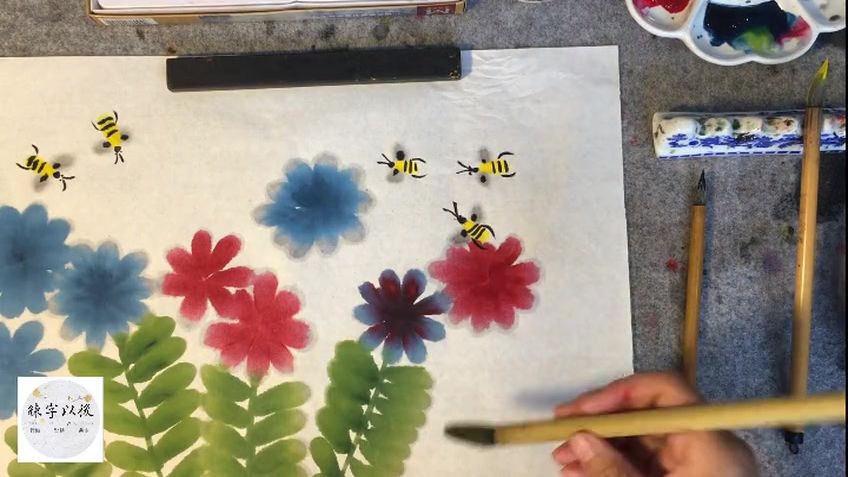 在家孩子自己就可以轻松学国画 02笔墨纸砚用笔介绍及蜜蜂画法