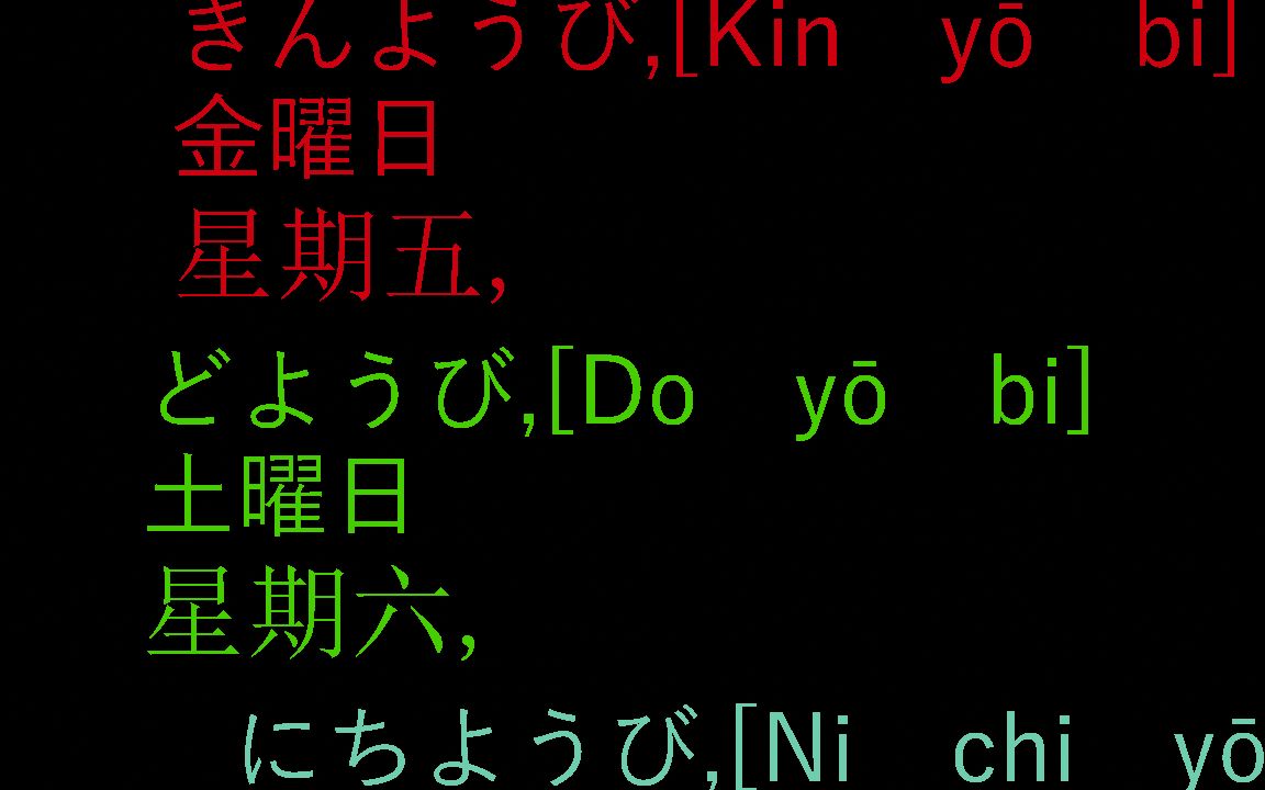 日语 星期,星期一 到 星期天 常用日语单词006,朗读日语,朗读假名,朗读...