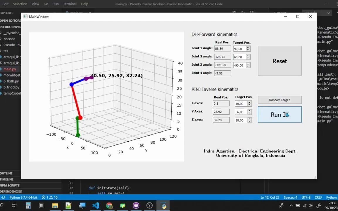 逆运动学 伪逆Jacobian矩阵 - Python & GUI PyQt5