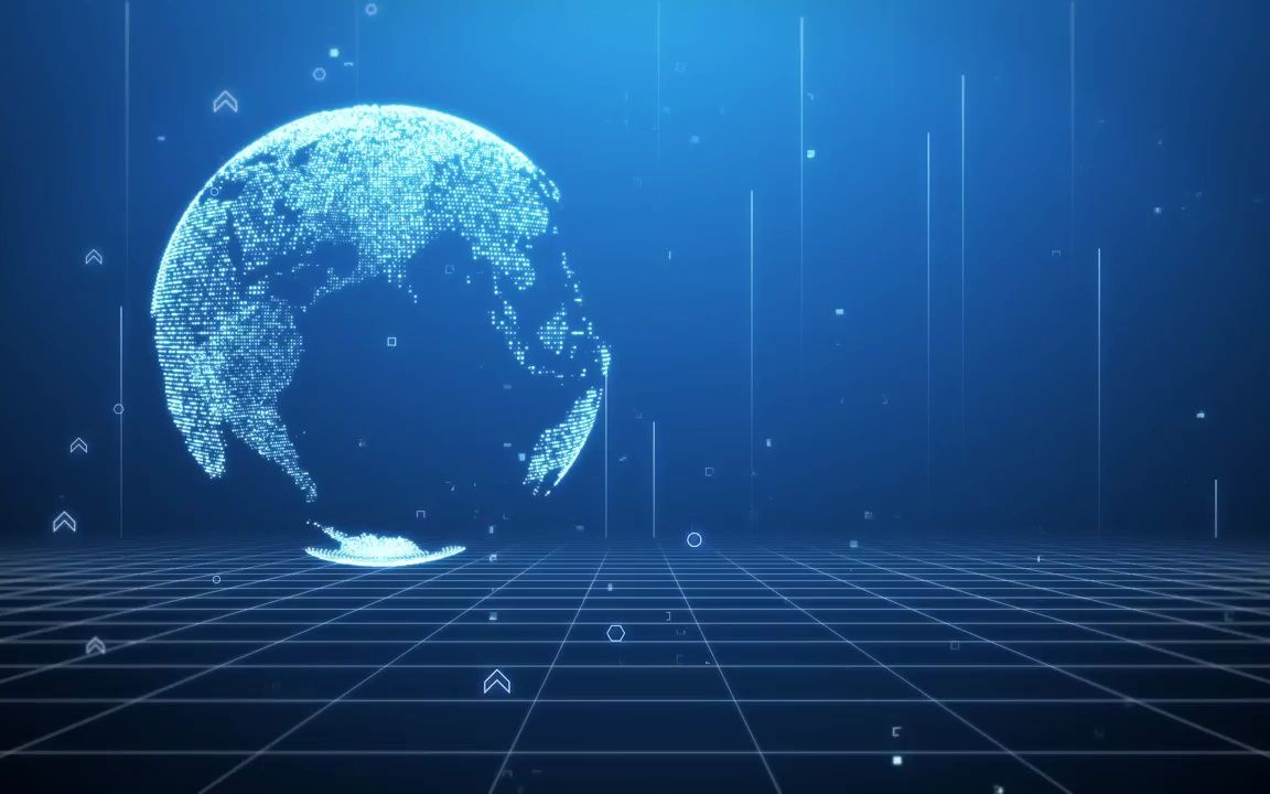 k2466 4K画质炫酷创意蓝色光线地球点线连接高科技感世界地图连线...