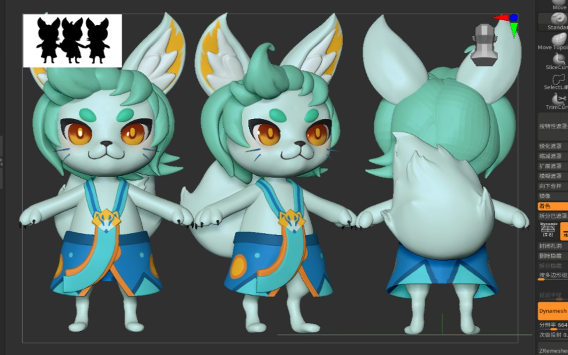【zbrush新手教程】2小时建模一个小狐狸手办模型,zbrush雕刻,模型上色
