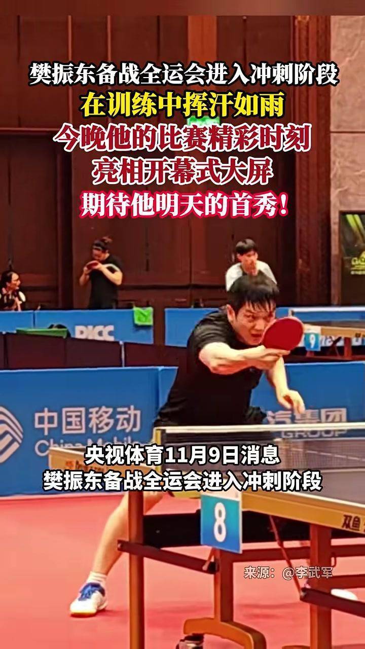 樊振东备战全运会进入冲刺阶段,在训练中挥汗如雨,今晚他的比赛精彩...