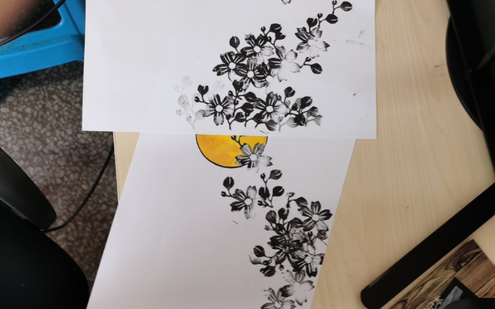 雕刻一串樱花,橡皮章雕刻步骤。
