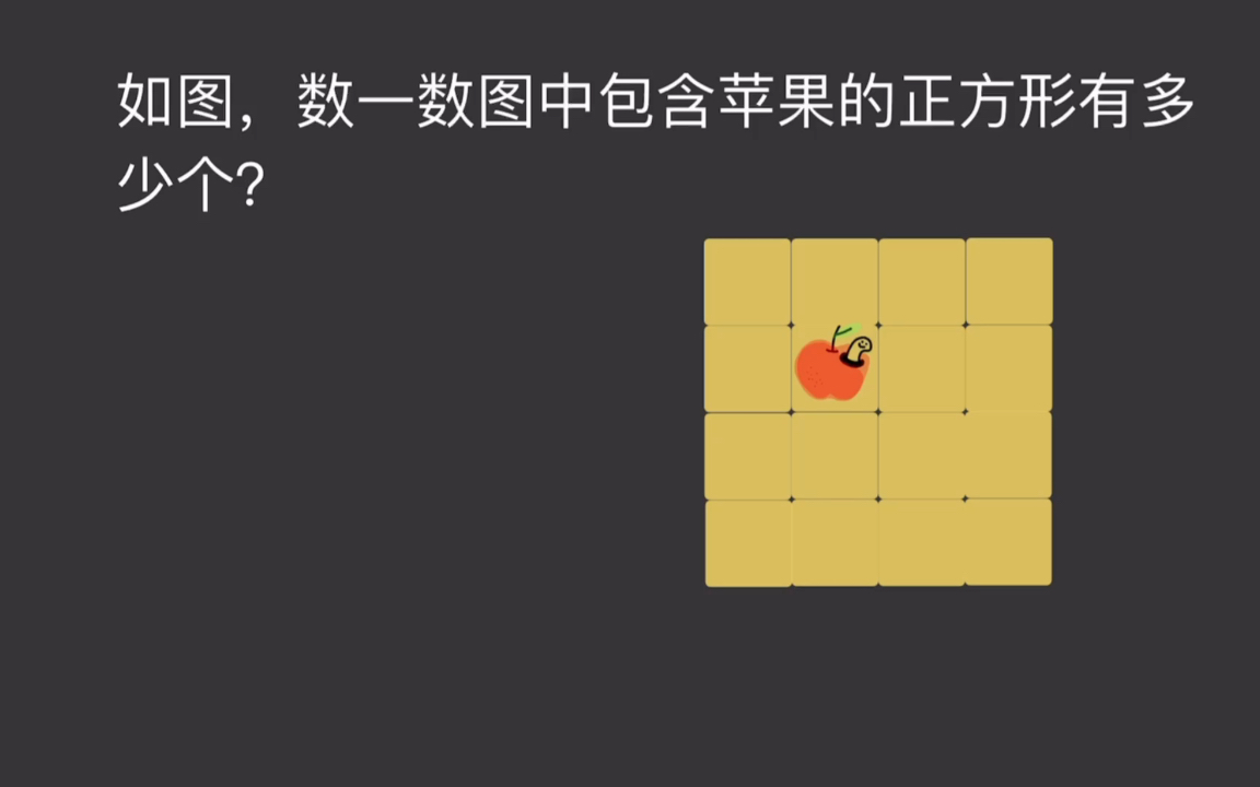 数一数图中包含苹果高的正方形,别数丢了呦