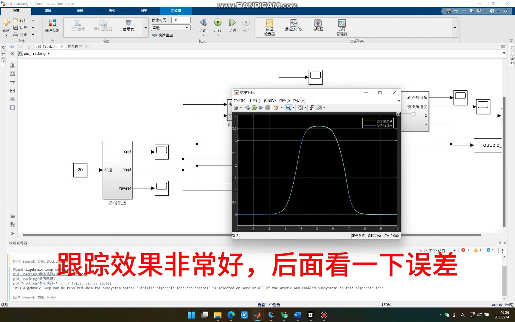 PID跟踪算法simulink模型,跟踪期望路径曲线