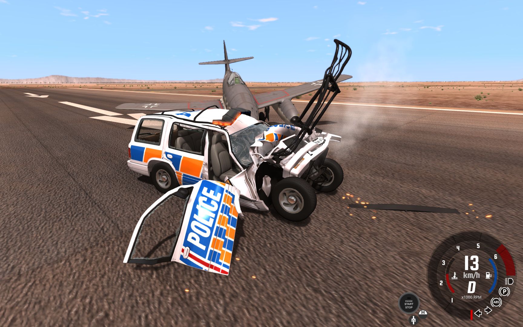 BeamNG:被汽车高速撞击,起落架都坏了,这架飞机还能开?