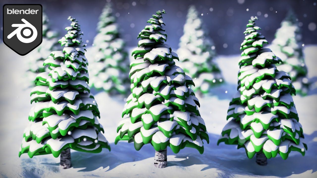Blender几何节点制作风格化带雪的松树(中英文字幕)
