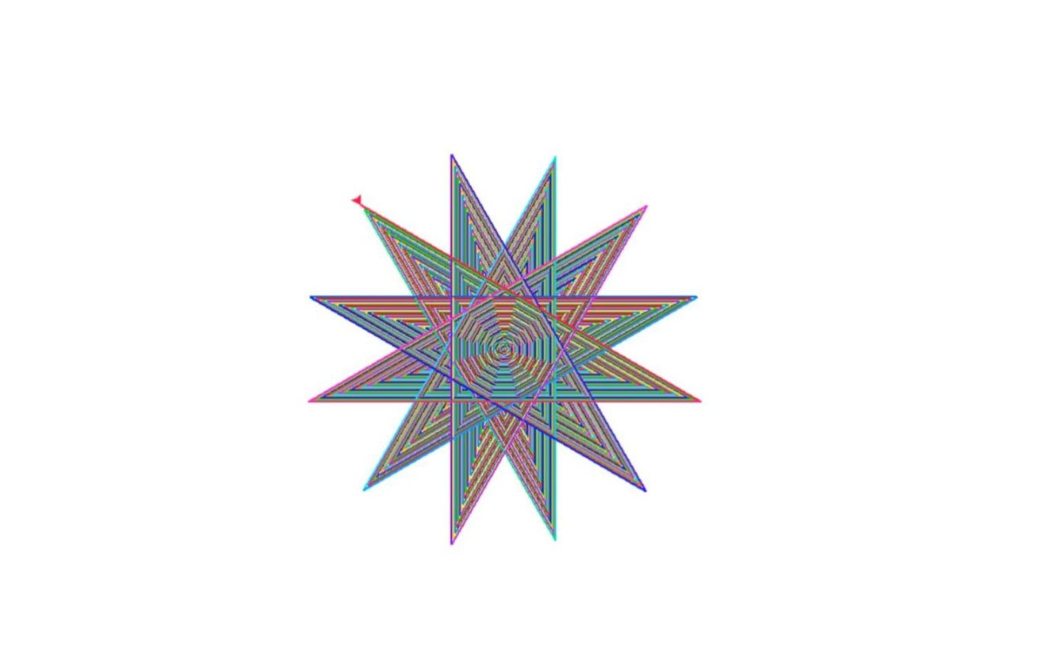 用python画不断重叠旋转的多彩多角星形成的图形