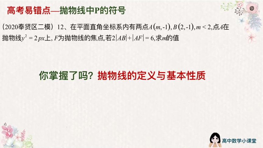 你掌握了吗?高考易错点—抛物线中P的符号