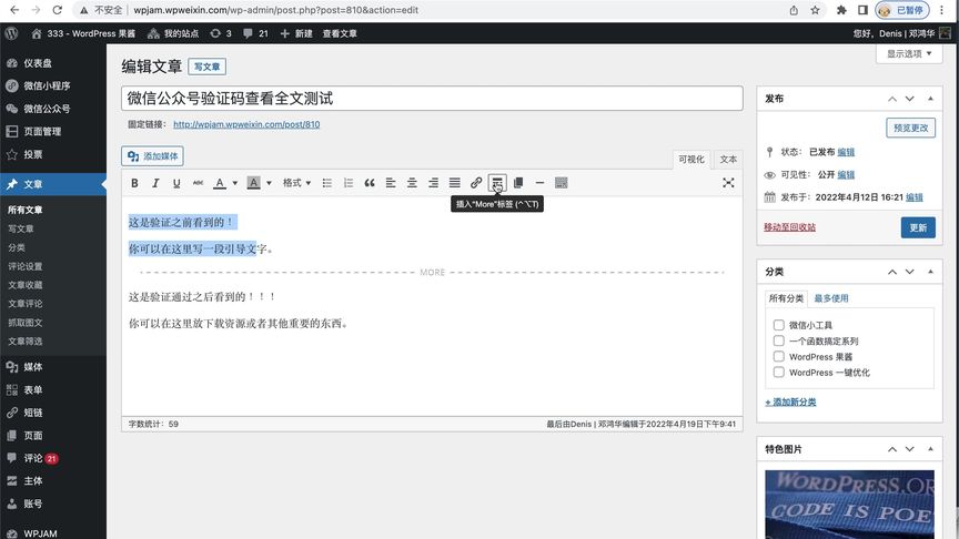 微码:微信公众号验证码查看文章全文 WordPress 插件