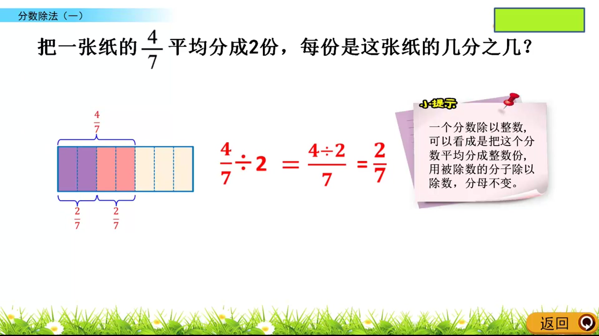 4月13日五年级数学第五单元第一课时《分数除法(一)》